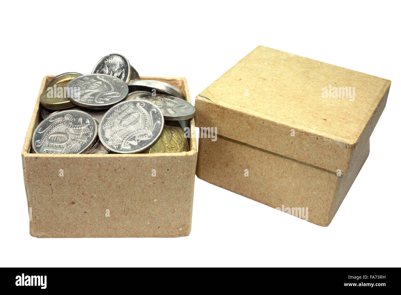 boxes with money on a white background Stock Photo - Alamy