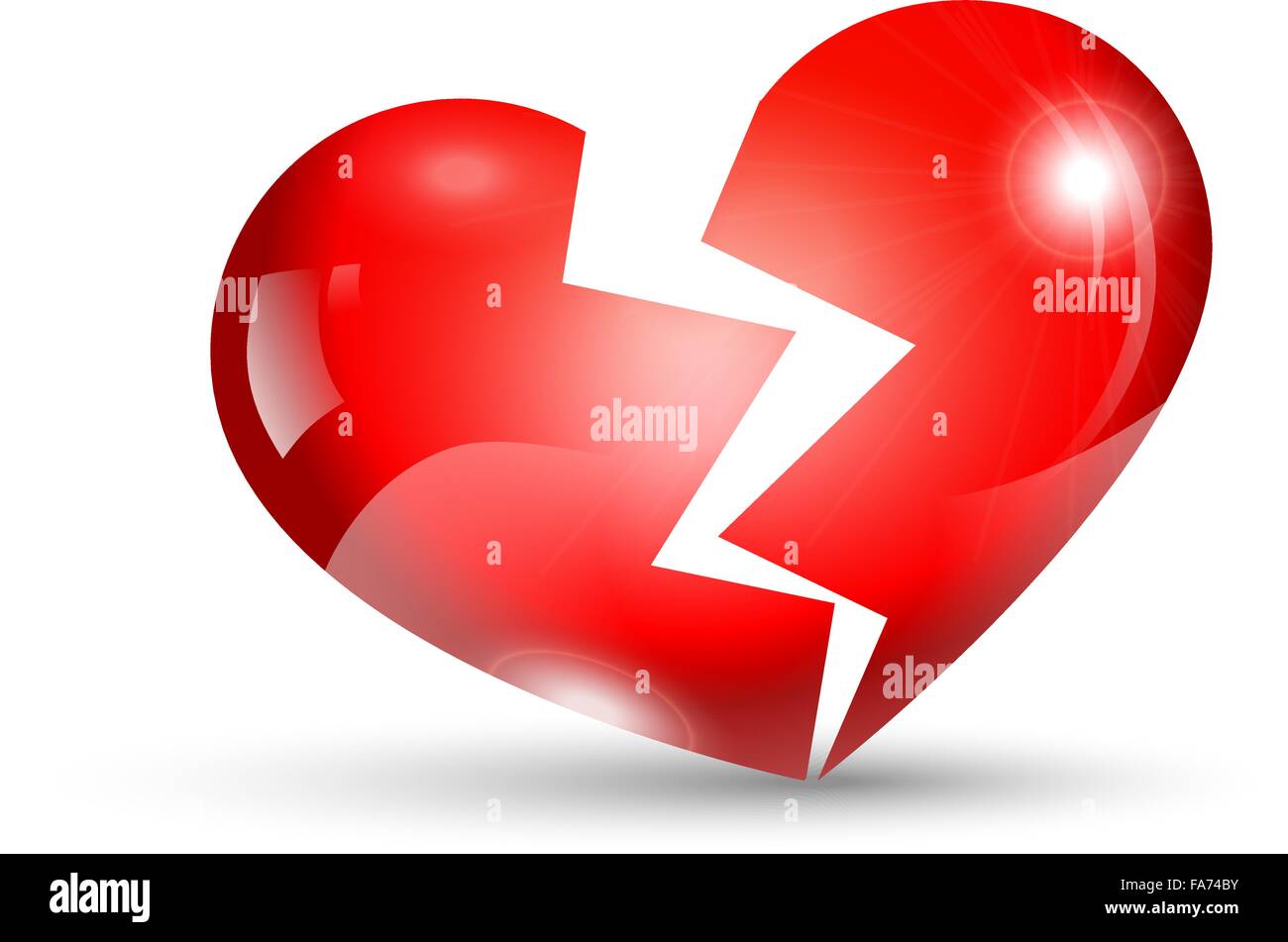 Broken isolated red heart with shadow on a white background Stock ...