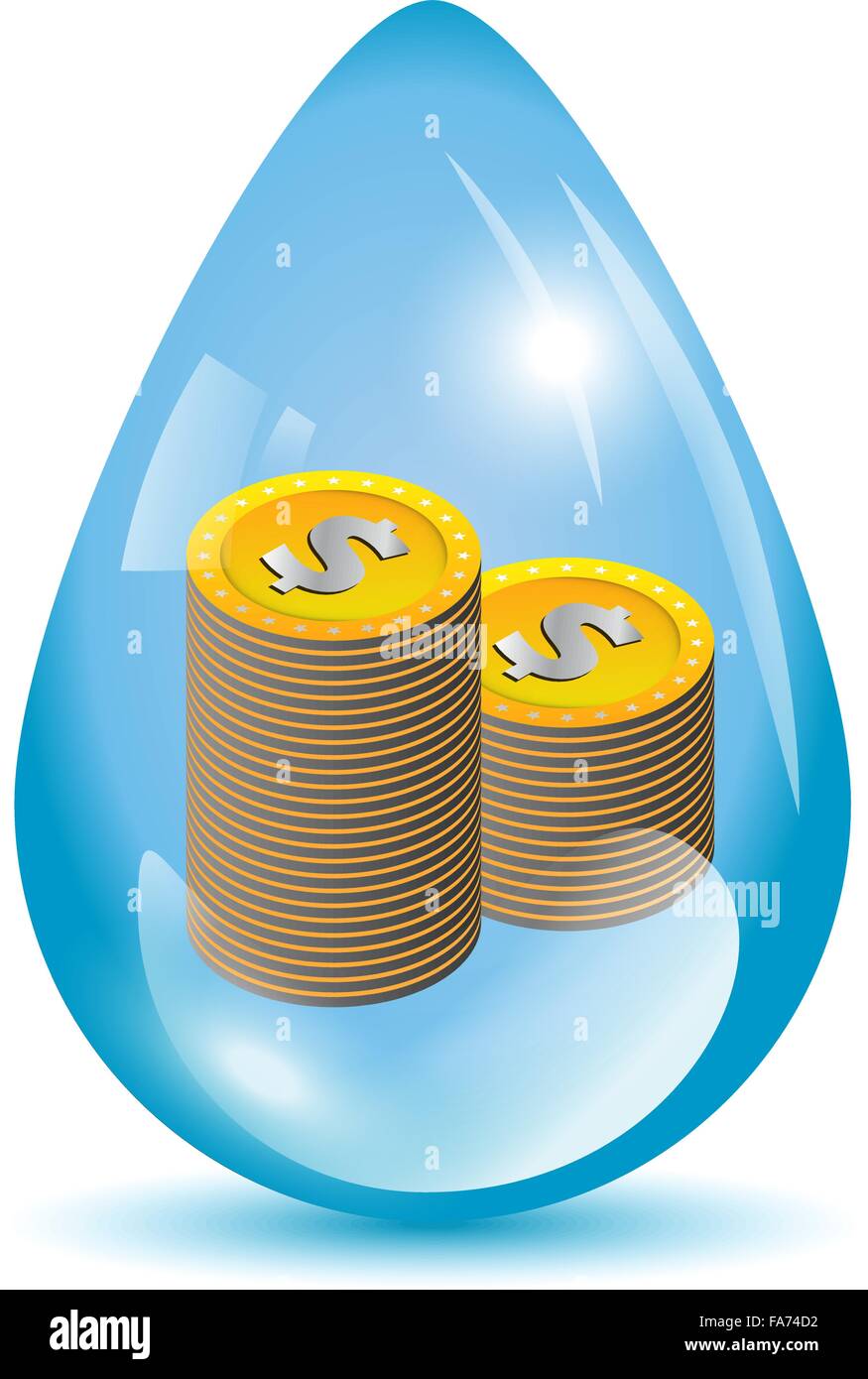 Golden dollar coins in a a water drop bubble Stock Vector Image & Art ...