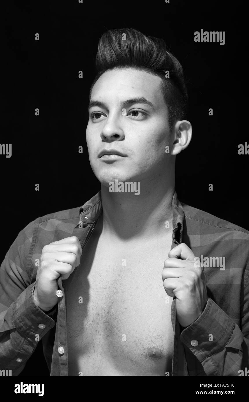 Chest black and white shirt Black and White Stock Photos & Images - Alamy