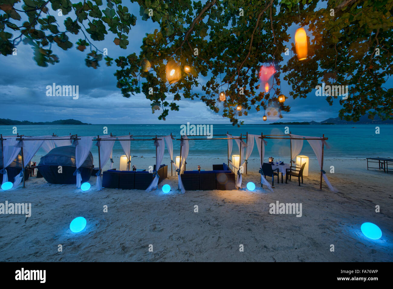 Romantic tables by the sea on Koh Samui island, Thailand Stock Photo ...