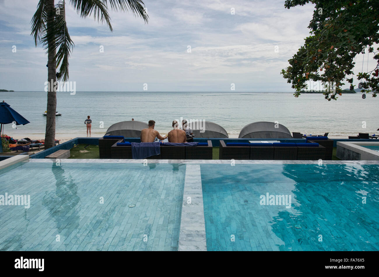 Enjoying the pool and the beach on Koh Samui island, Thailand Stock ...