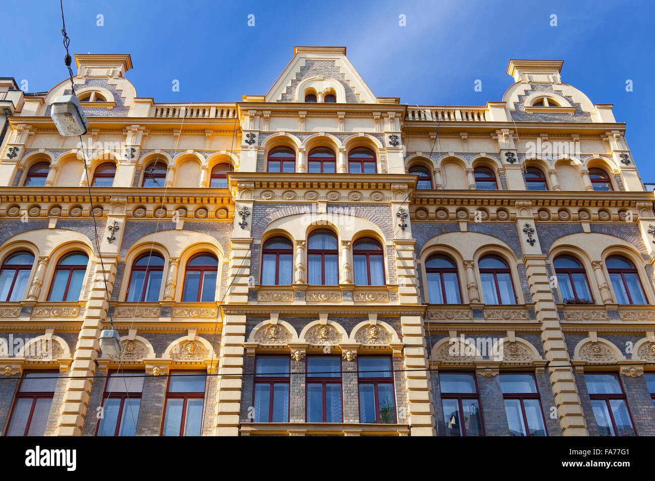 Detail of amazing facade of traditional building in Prague, Czech ...