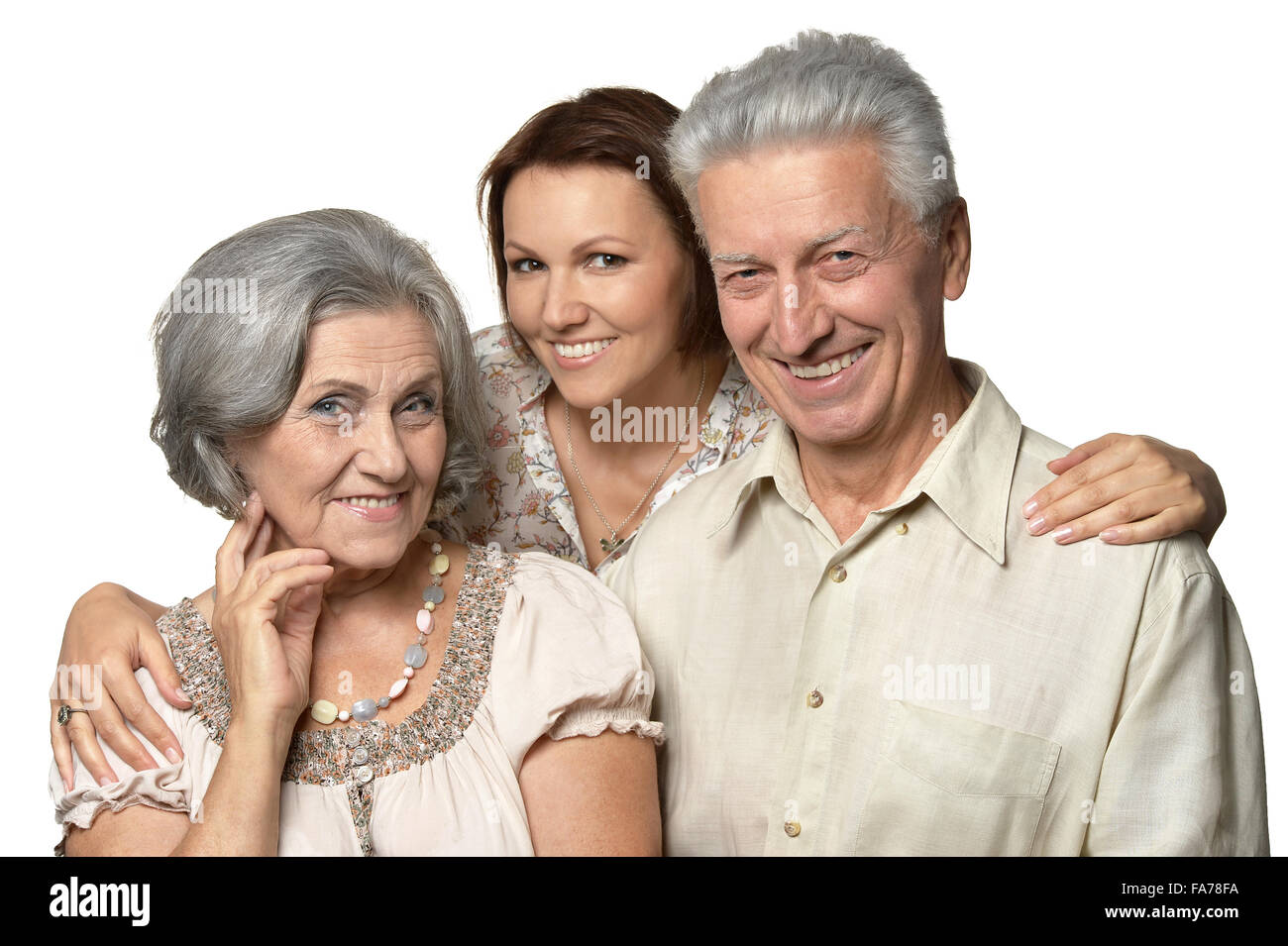 Adult daughter with senior parents Stock Photo - Alamy