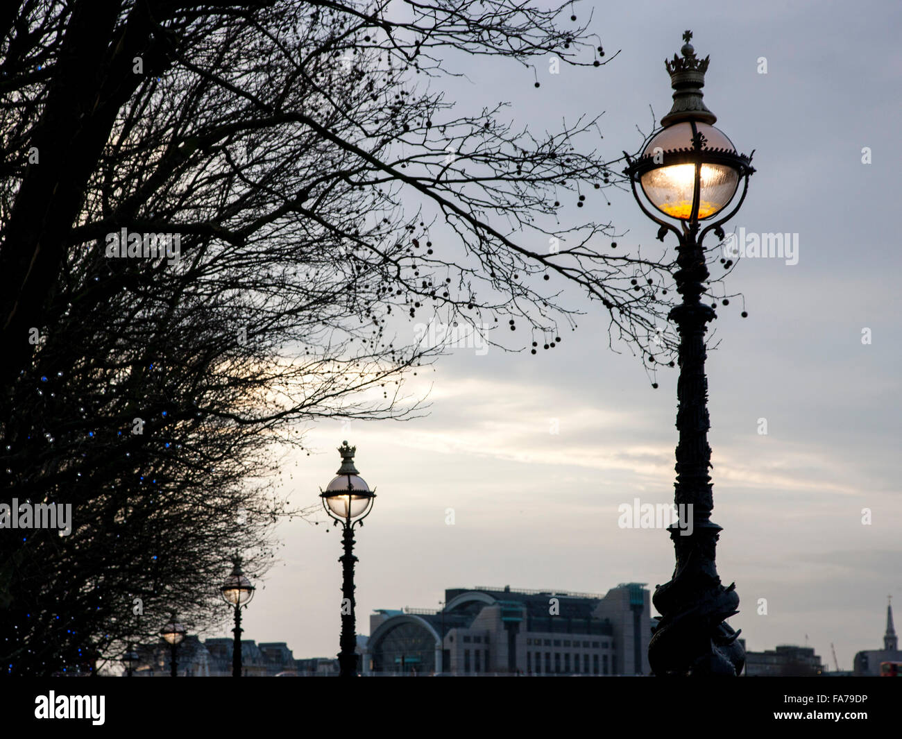 Riverside street lighting South Bank London Stock Photo - Alamy