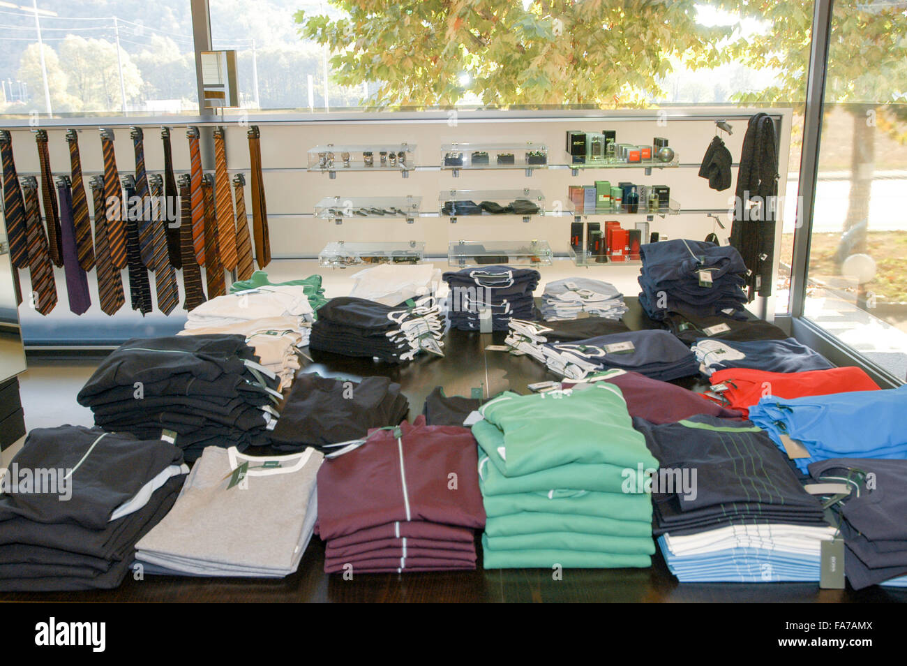 Coldrerio, Switzerland - 21 october 2002: retail shop of Hugo Boss ...