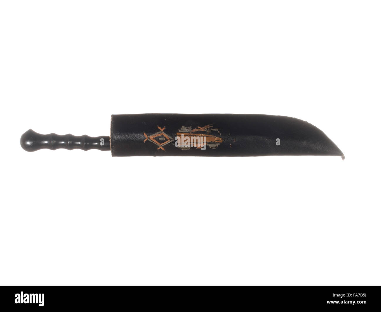 Uzbek knife with a national ornament in leather case isolated on white ...