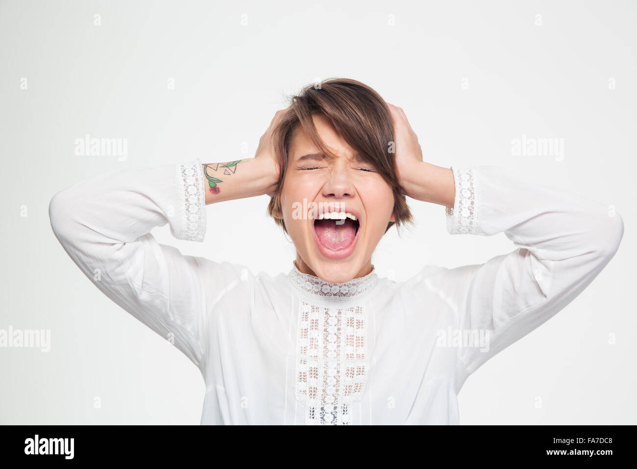 Woman short hair angry hi-res stock photography and images - Alamy