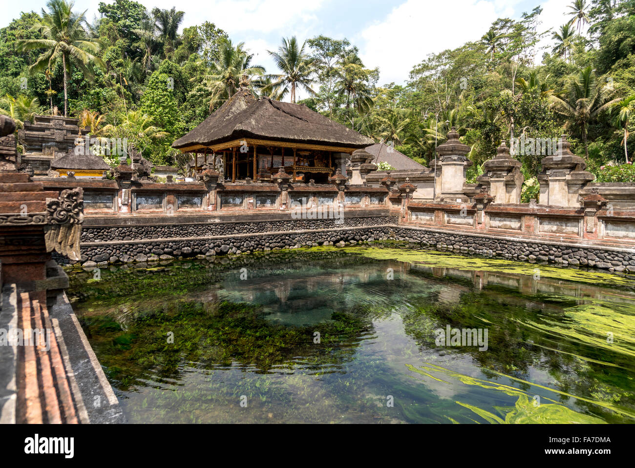 holy spring of the Hindu water temple Tirta Empul near Ubud, Bali ...
