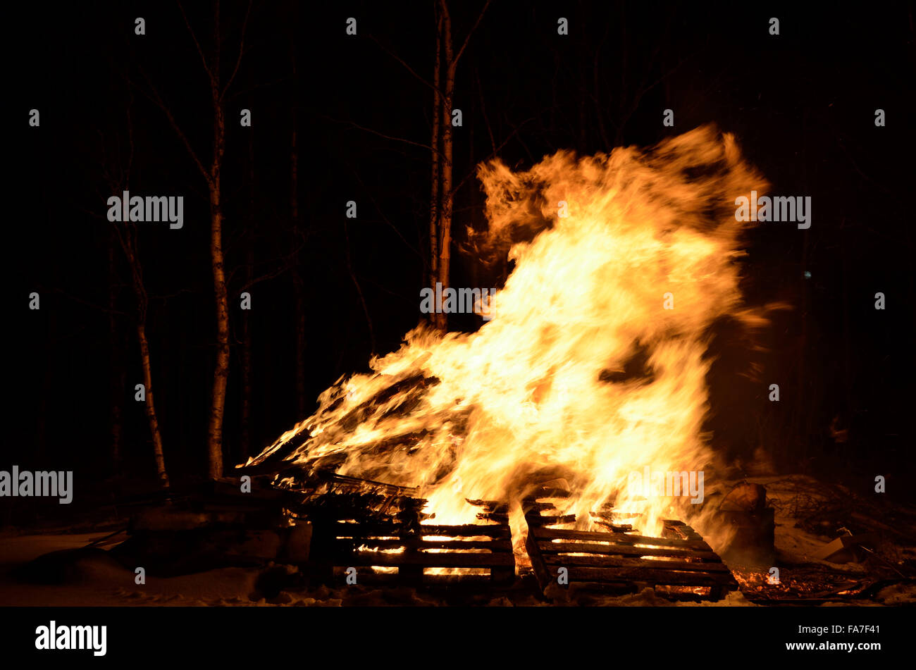 massive wood fire in winter night Stock Photo - Alamy