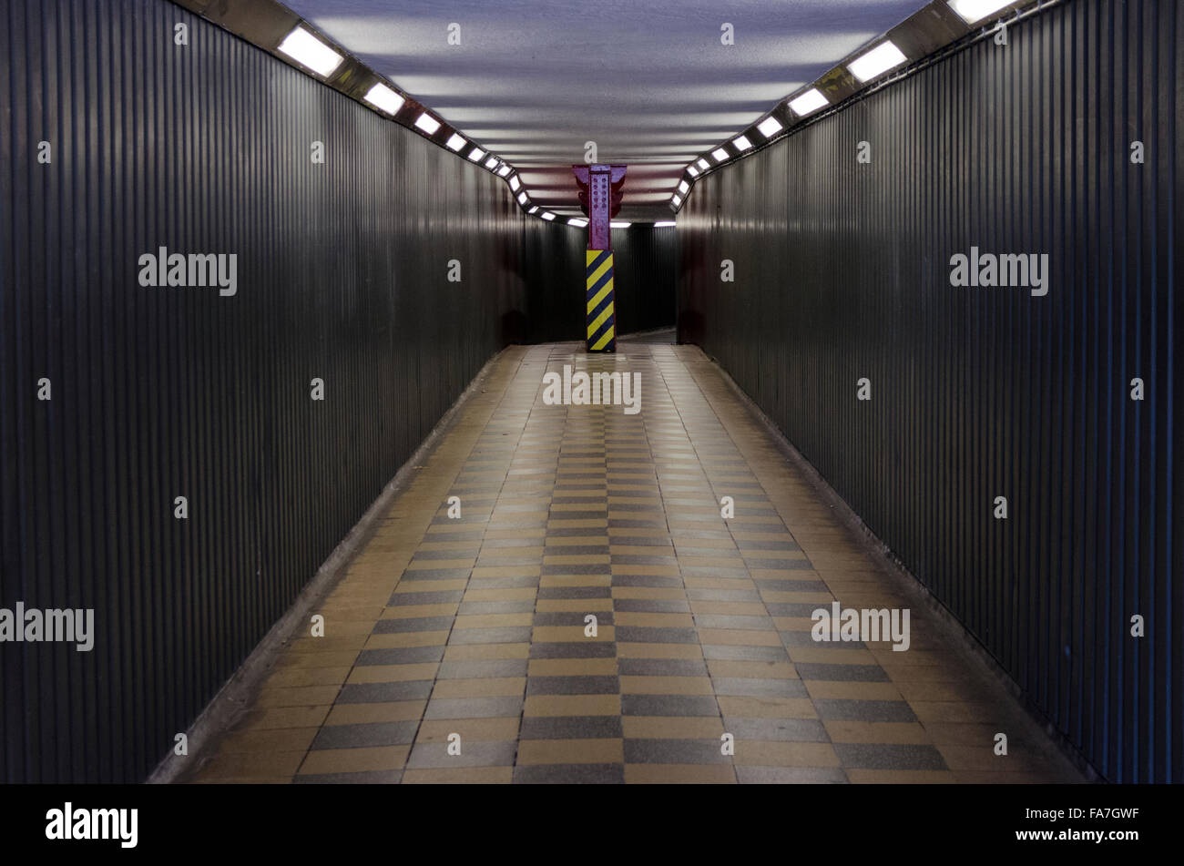 Pedestrian subway in London illuminated by flourescent lighting Stock ...