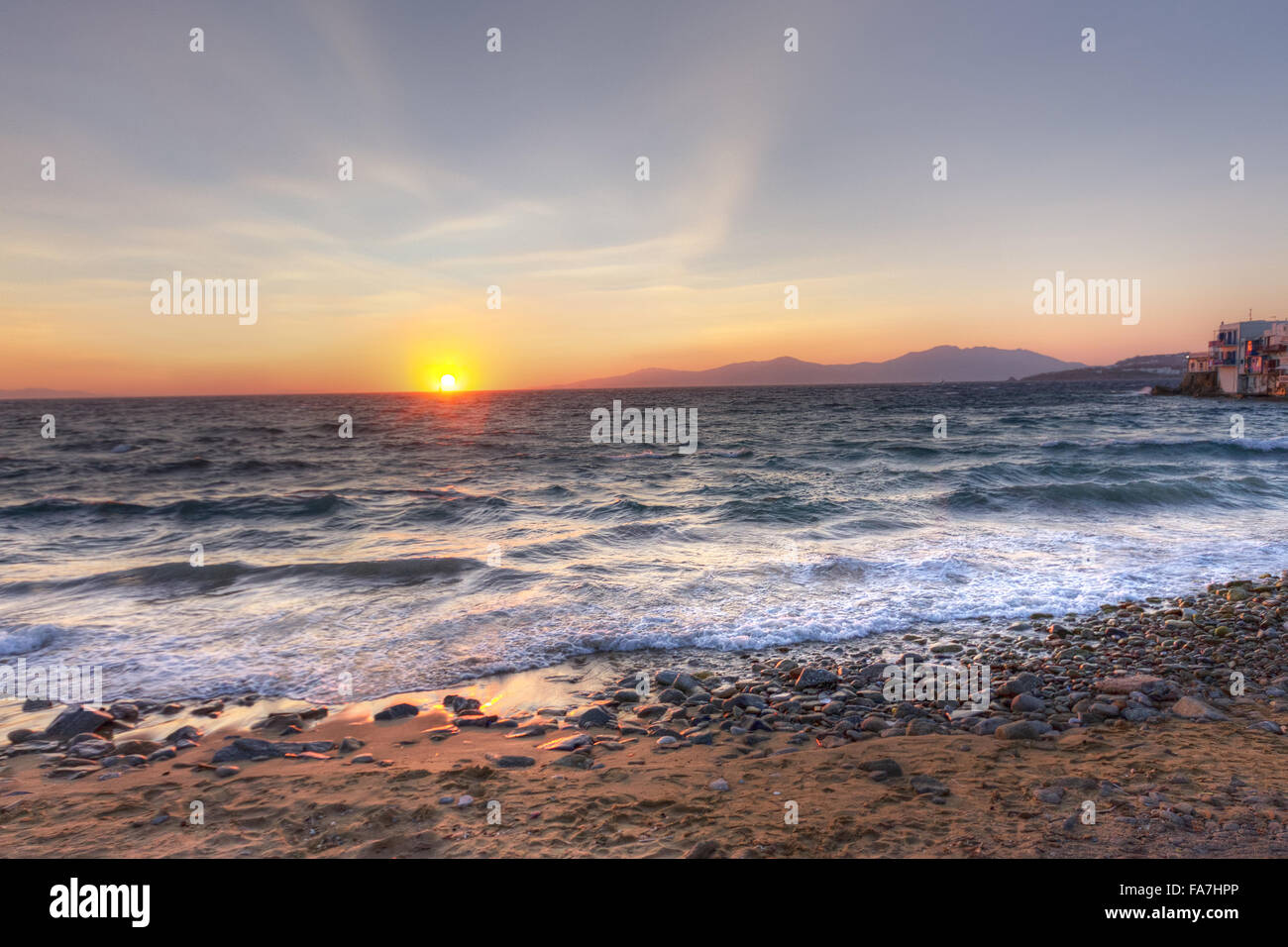 Greece. Cyclades Islands. Mykonos town, sunset Stock Photo - Alamy