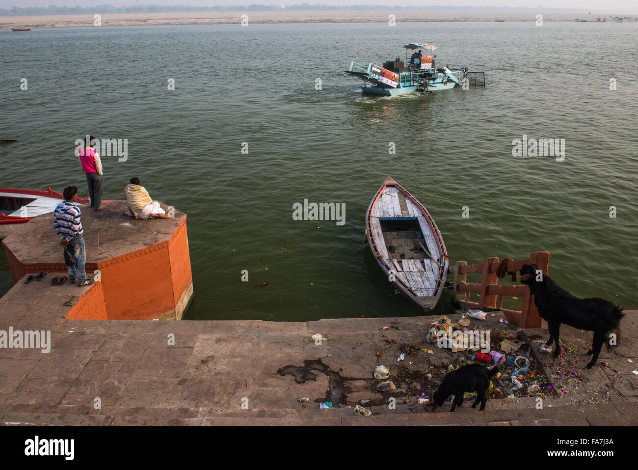 Varanasi, India. 22nd Dec, 2015. New cleaning boat at Ganges River at ...