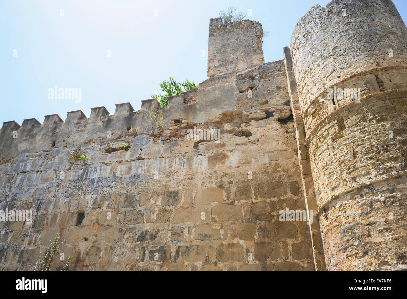 wall and tower of medieval castle in Marbella Andalucia Spain Stock ...