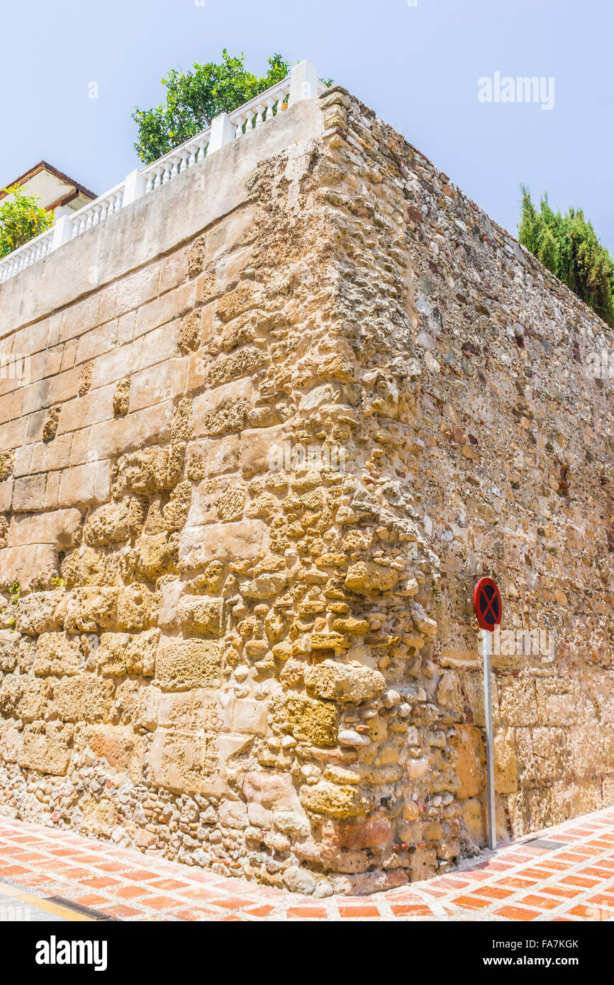 wall and tower of medieval castle in Marbella Andalucia Spain Stock ...