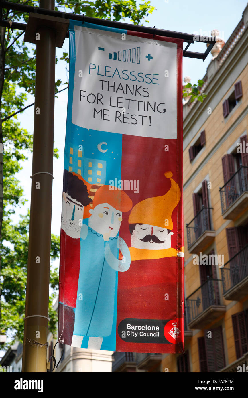 Please be quiet sign, Ramblas, Barri Gotic, Barcelona, Spain, Europe ...