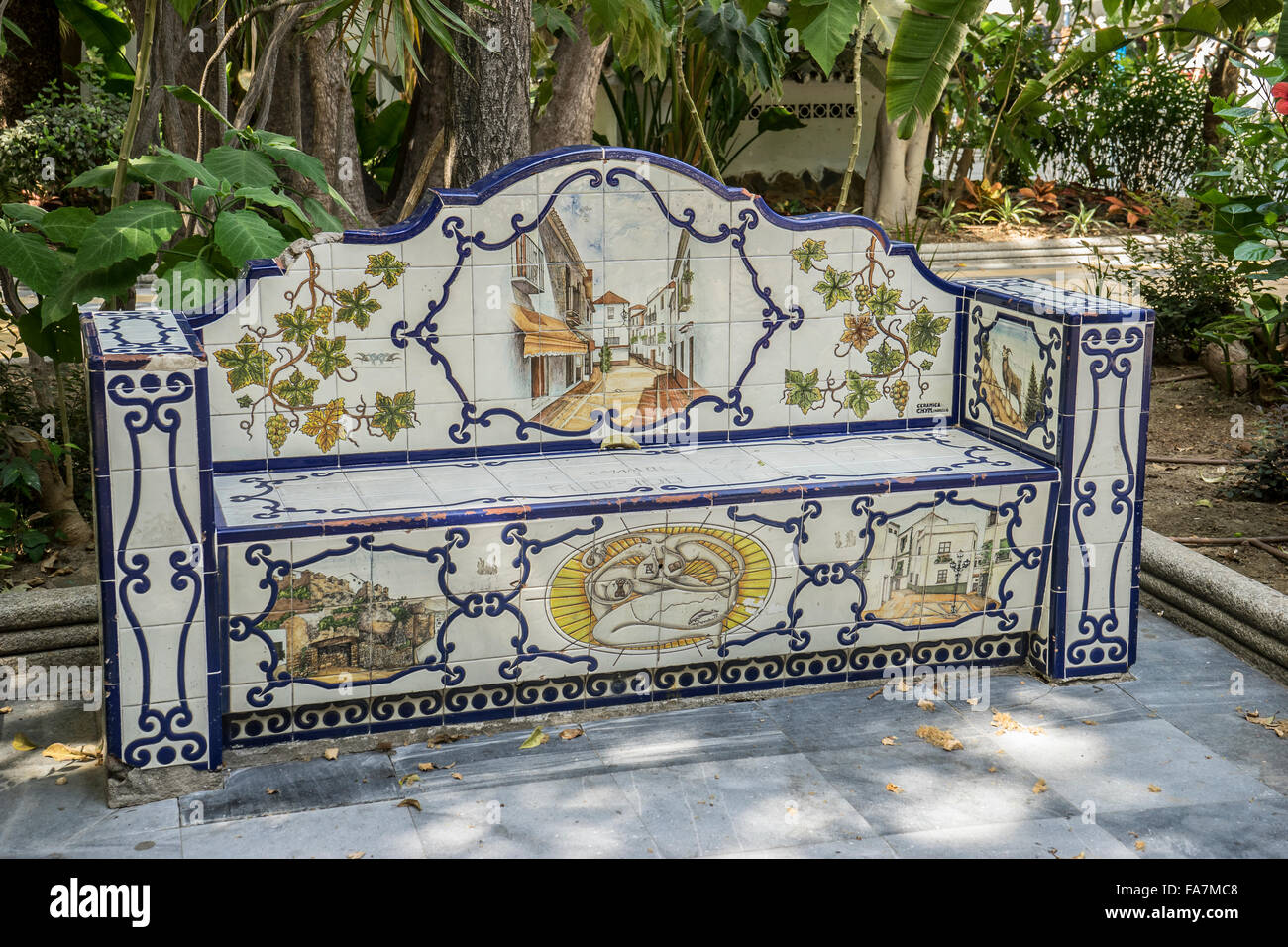 seville, bank beautiful painted tile pieces in Marbella, Andalucia ...