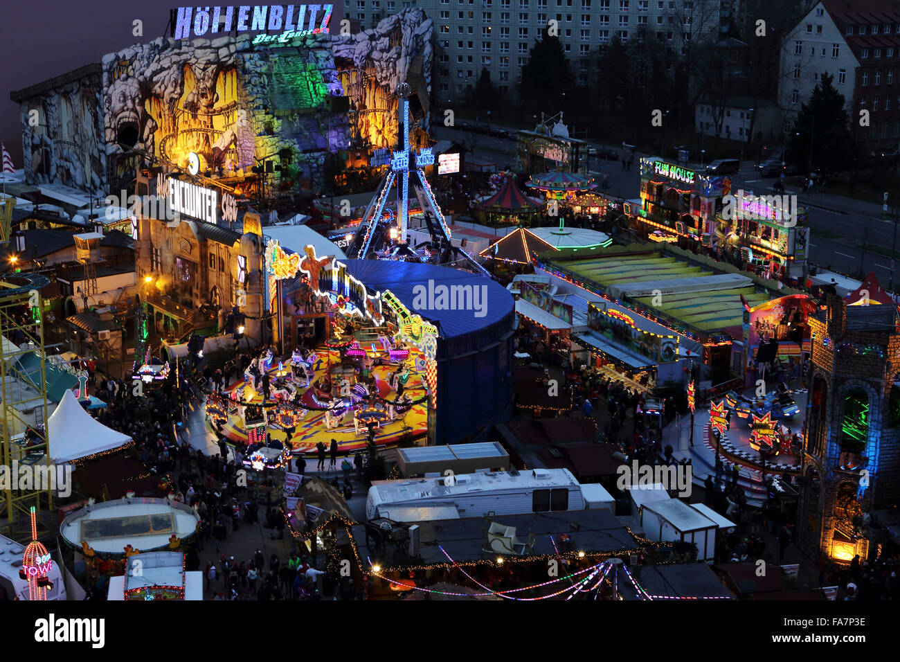 The funfair at Alexanderplatz Christmas market in Berlin, Germany. The ...