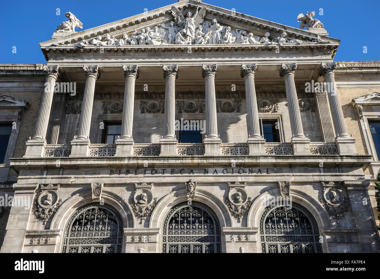 National Library of Madrid, Spain. architecture and art Stock Photo - Alamy