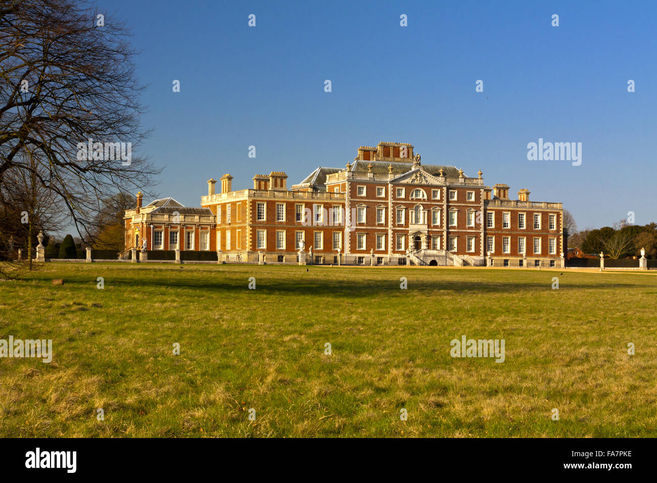 The south front of Wimpole Hall from the parkland, Cambridgeshire. The ...