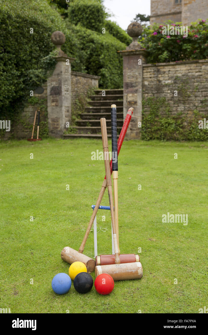 A croquet set on the lawn of Chastleton House, Oxfordshire Stock Photo ...