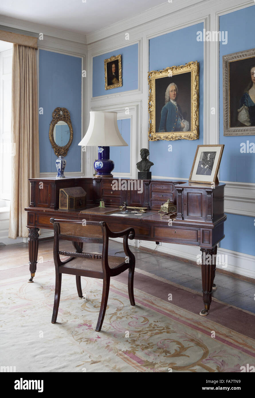 The desk in the Blue Parlour and the portrait of Sanderson Miller ...