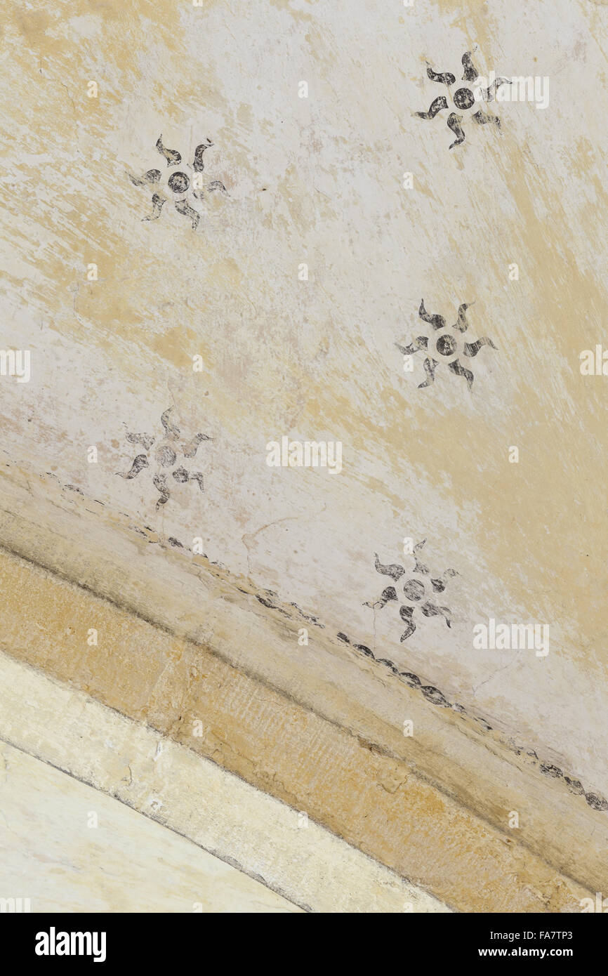 Painted sun motifs on the ceiling of the Sacristy at Lacock Abbey ...