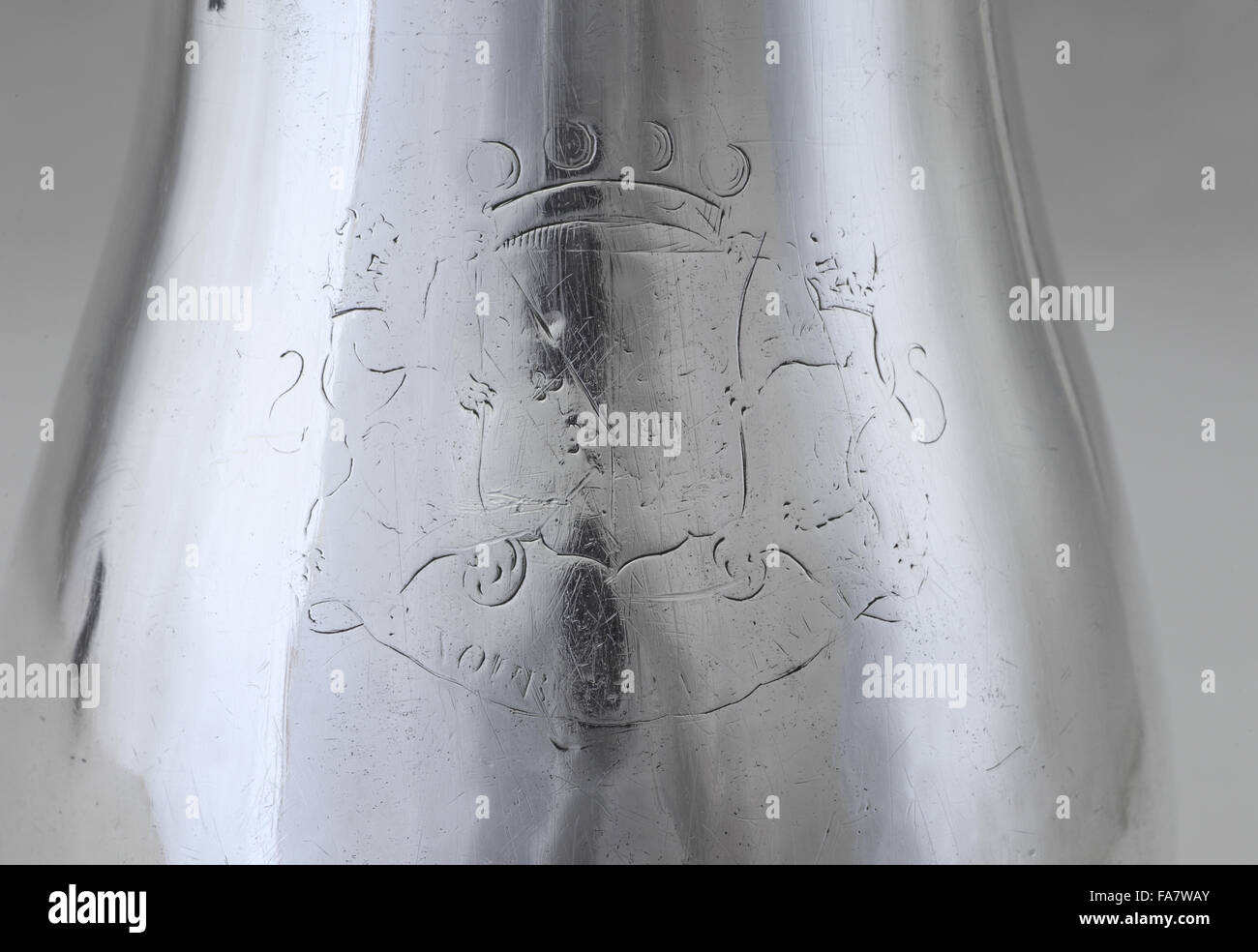 Arms on a chocolate pot by Pierre Platel, 1708, part of the silver ...