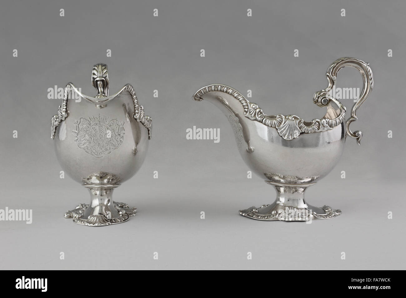 A pair of sauce boats by Daniel Piers, 1751, part of the silver collection at Ickworth, Suffolk ...