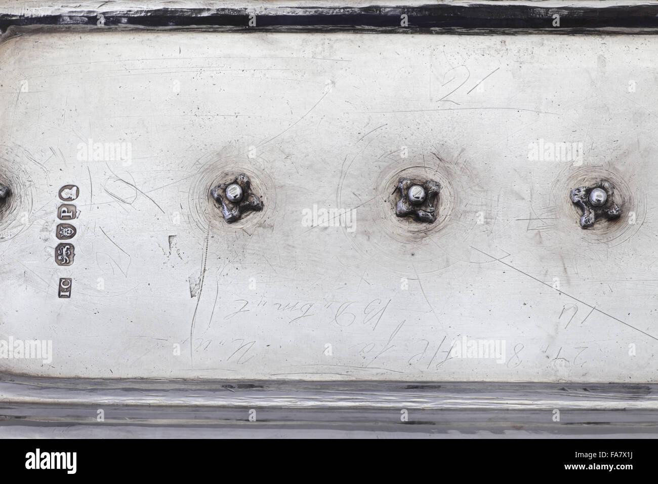 Hallmarks on an inkstand by John Crouch, 1811, part of the silver ...