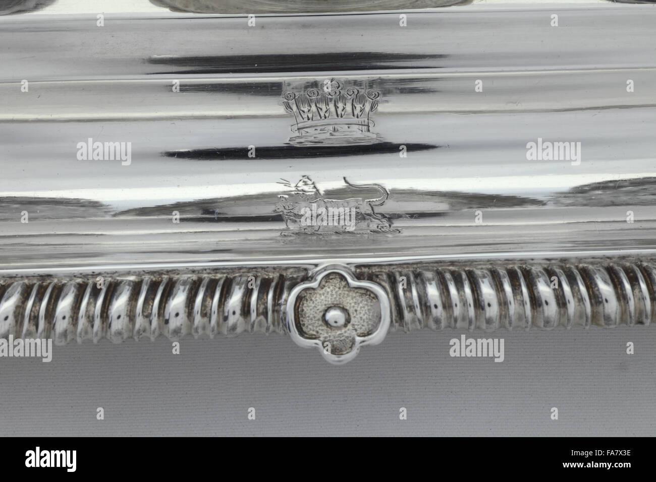 Crest on an inkstand by John Crouch, 1811, part of the silver ...