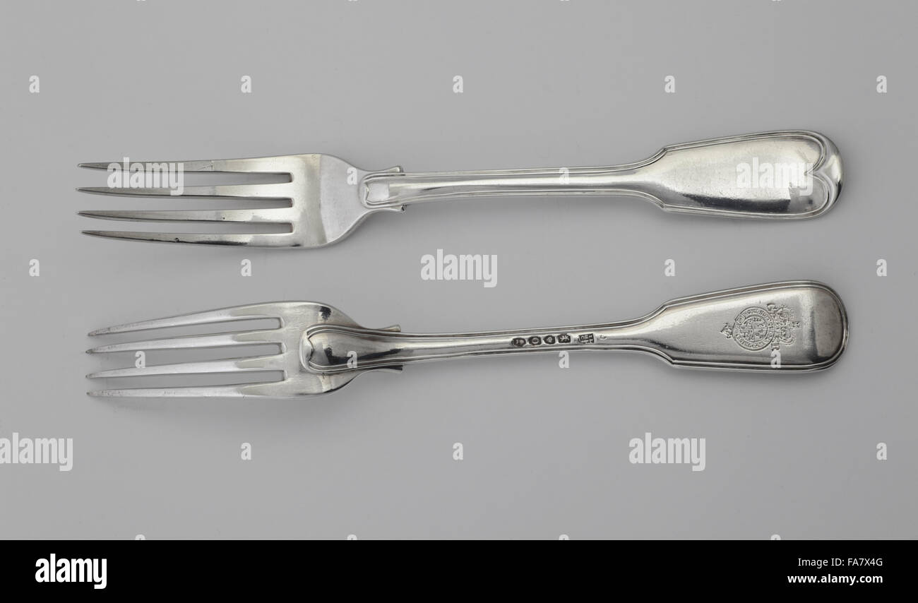 Table forks, 1829, fiddle thread pattern, part of the silver collection ...