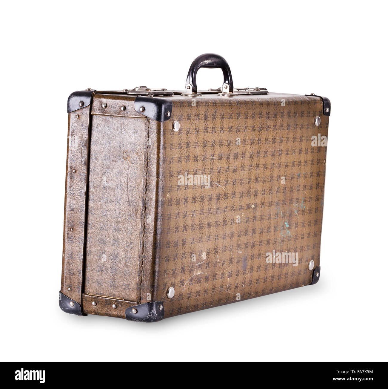 Old checkered suitcase isolated on white background Stock Photo - Alamy