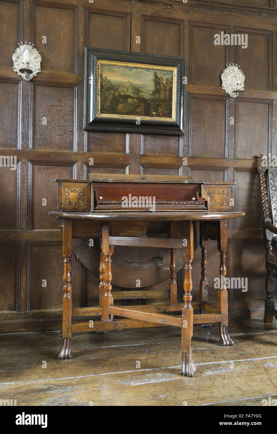 A 16th century virginal showing a detail of the inscription (and date ...