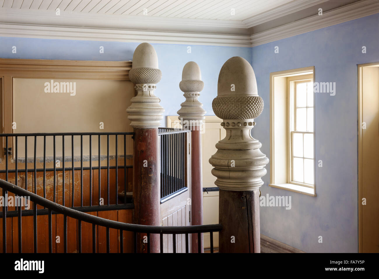 Acorn shaped posts on the partitions inside the Stables at Uppark House ...