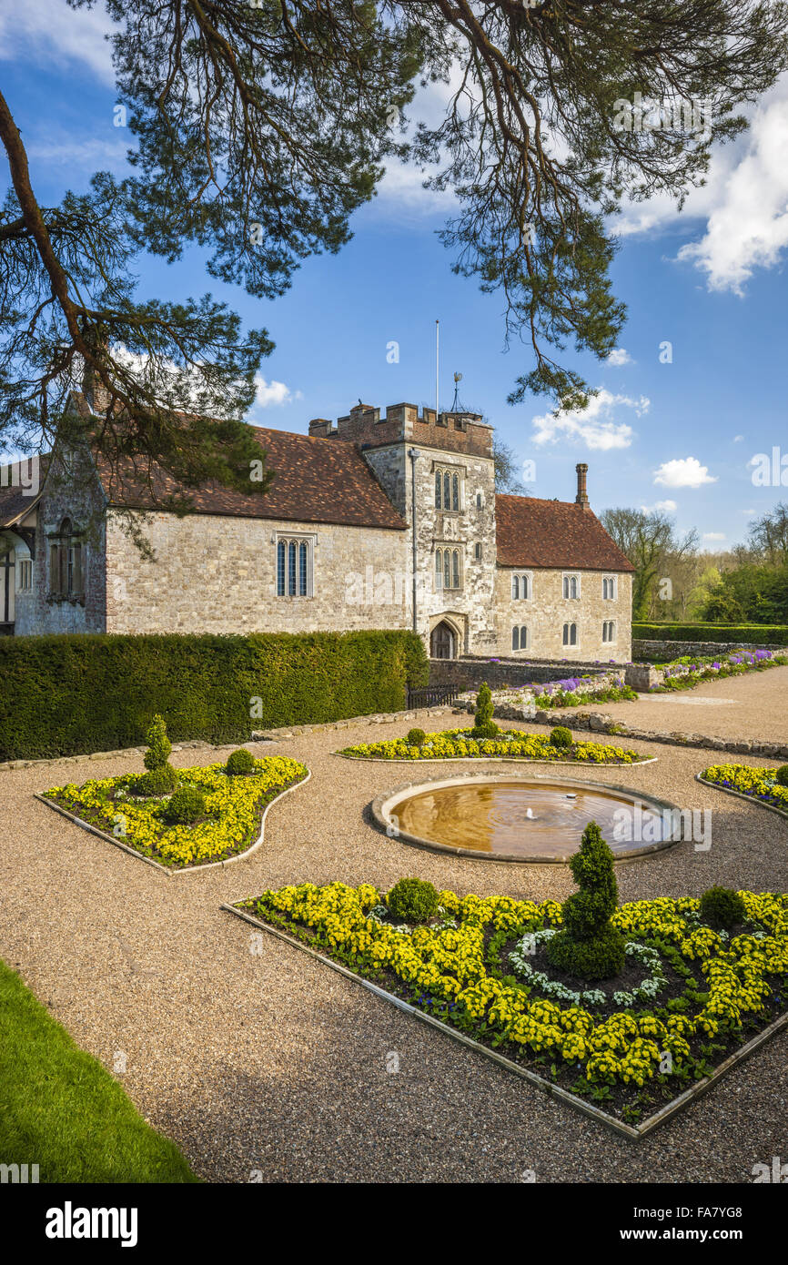 The West Front of the house at Ightham Mote, Kent, with formal borders ...