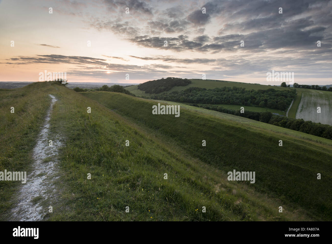 View of Hod Hill, Dorset, and the surrounding countryside, on a June ...