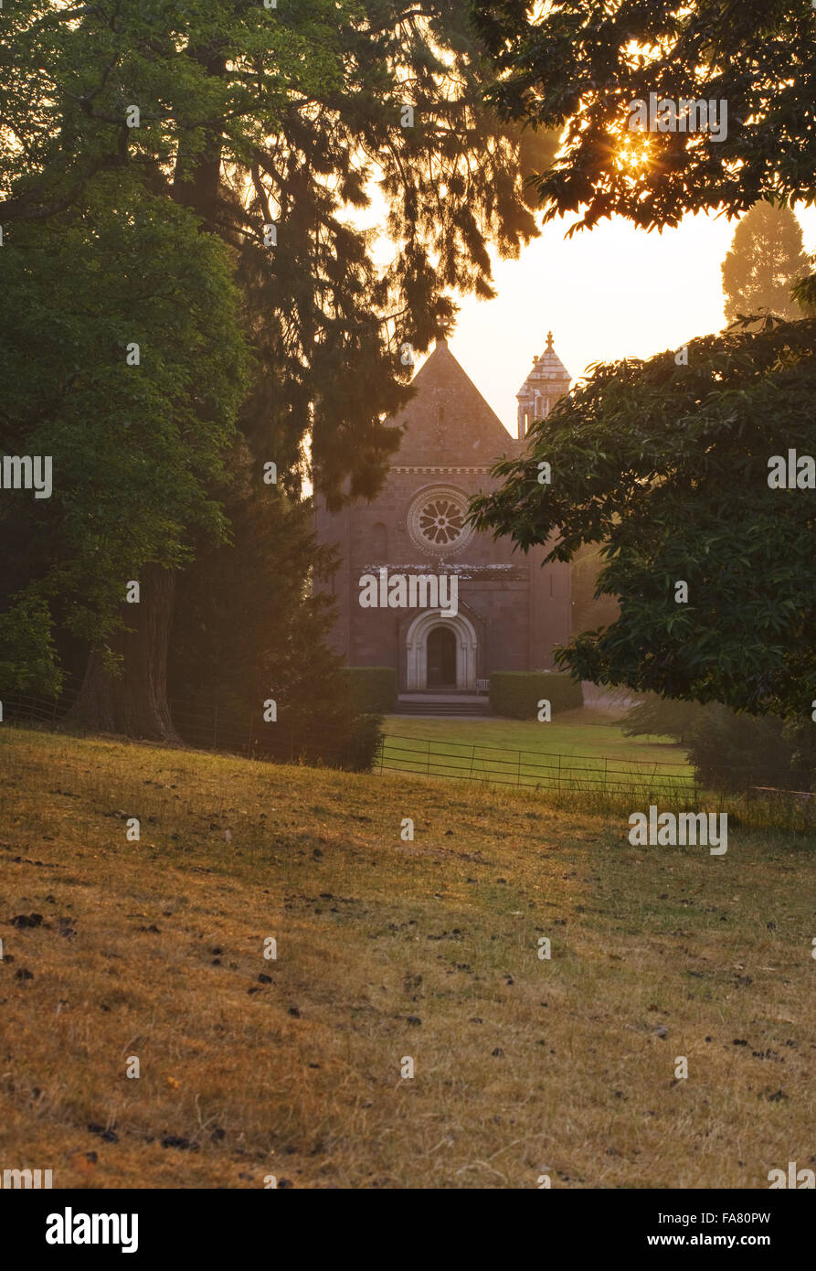 The chapel at Killerton, Devon shown in July morning light. The chapel ...