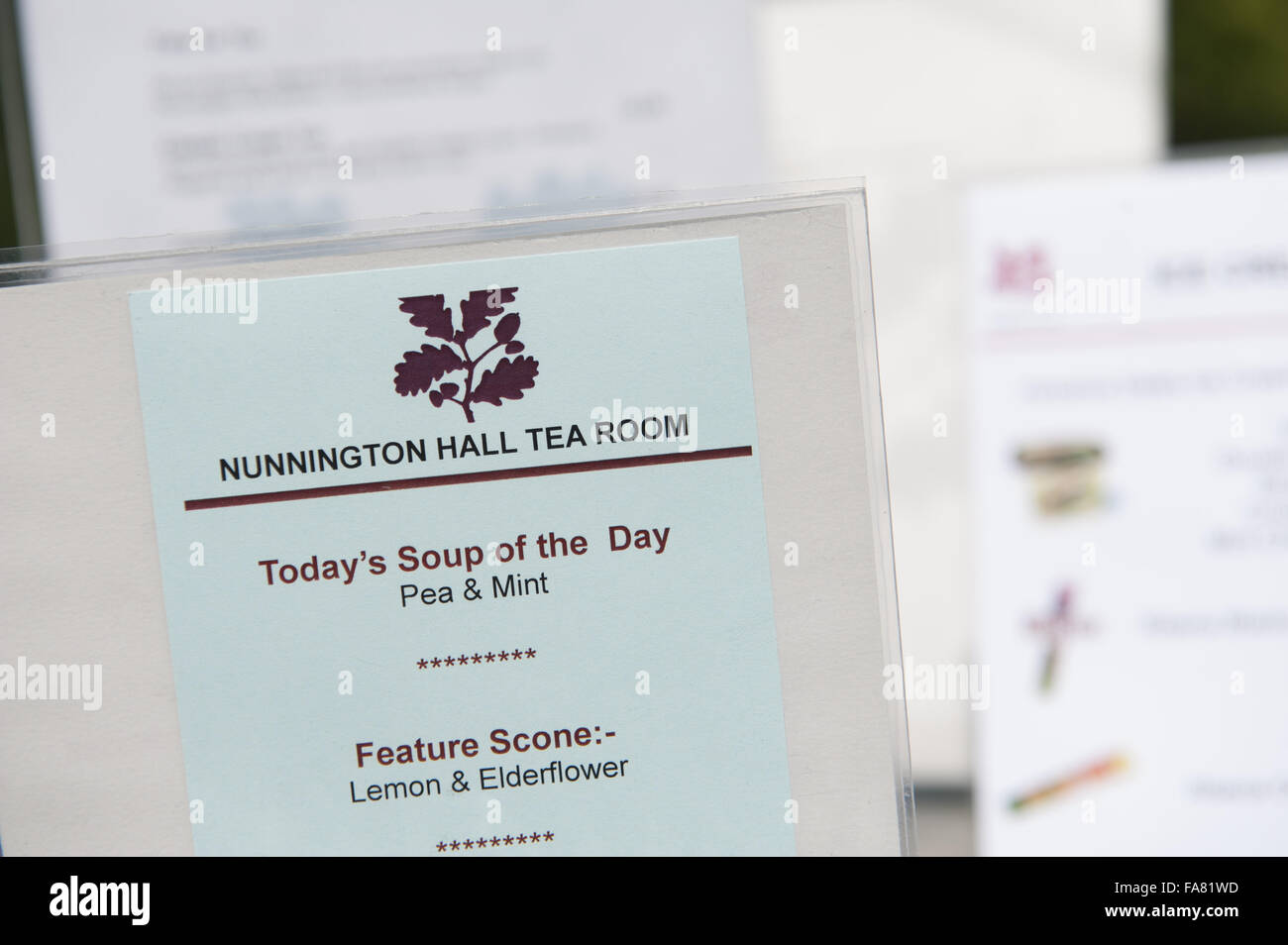 Menu for the tea room at Nunnington Hall, North Yorkshire Stock Photo ...