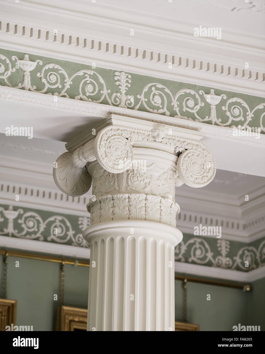 Ionic capital on a column in the Dining Room at Killerton, Devon Stock ...