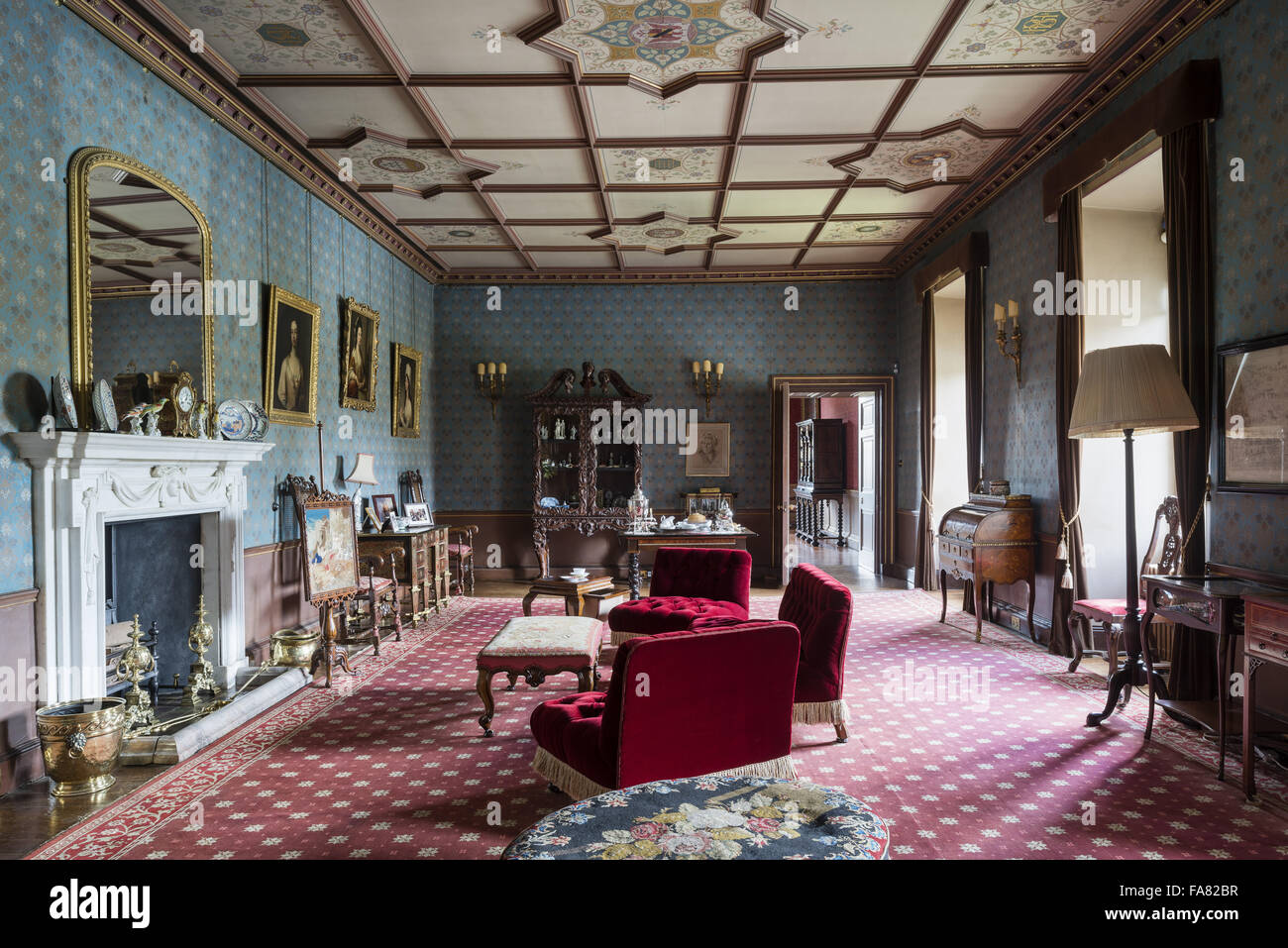 View of the West Drawing Room, Oxburgh Hall, Norfolk. Much of the ...