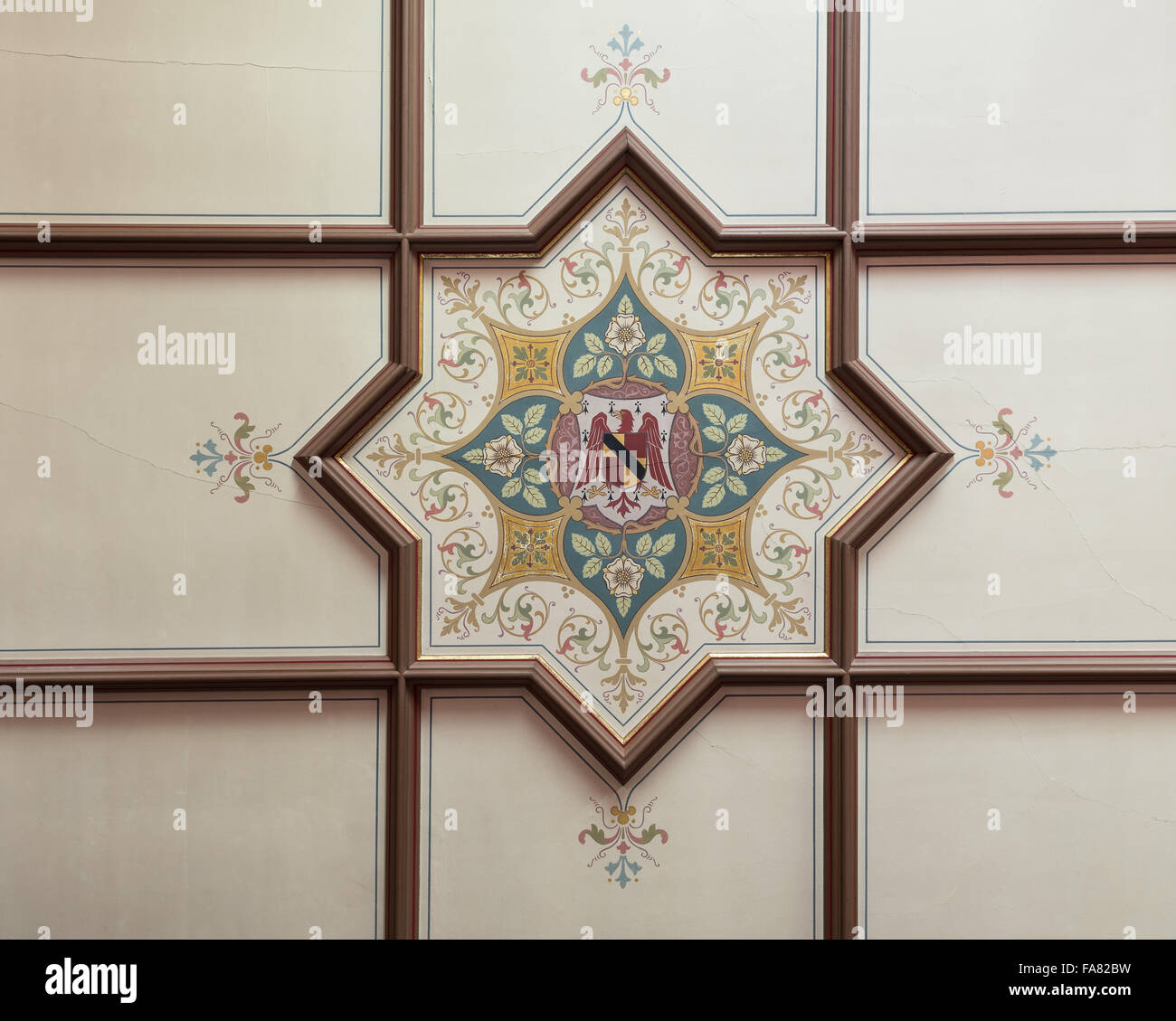 Detail of the decorated ceiling in the West Drawing Room, Oxburgh Hall ...