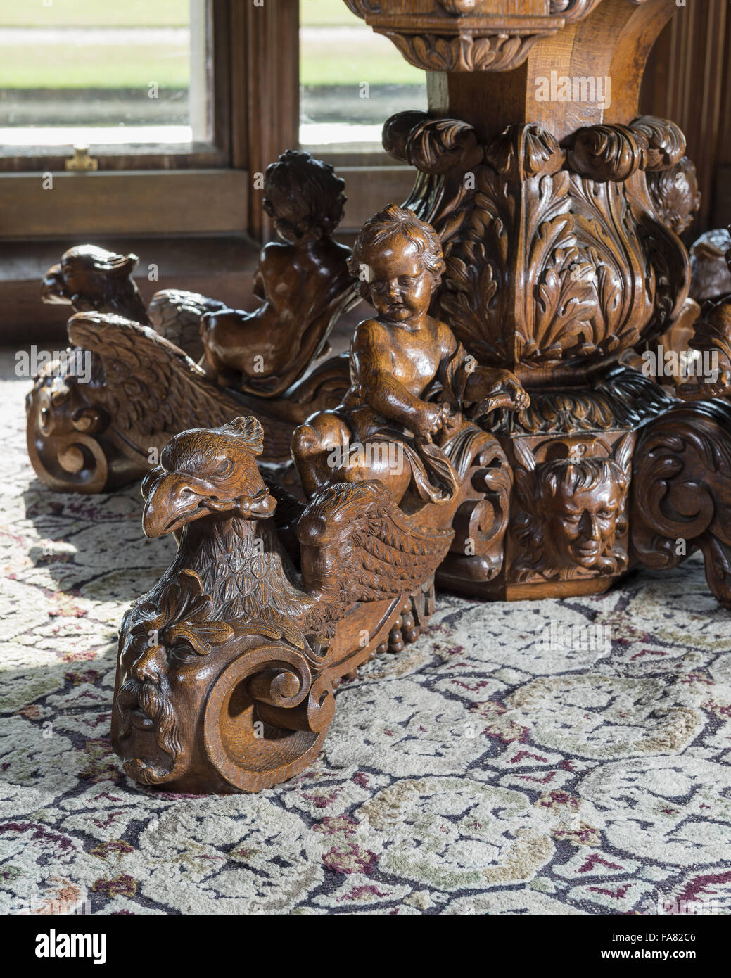 Detail of the carved Malfait dining table pedestal, in the Small Dining ...