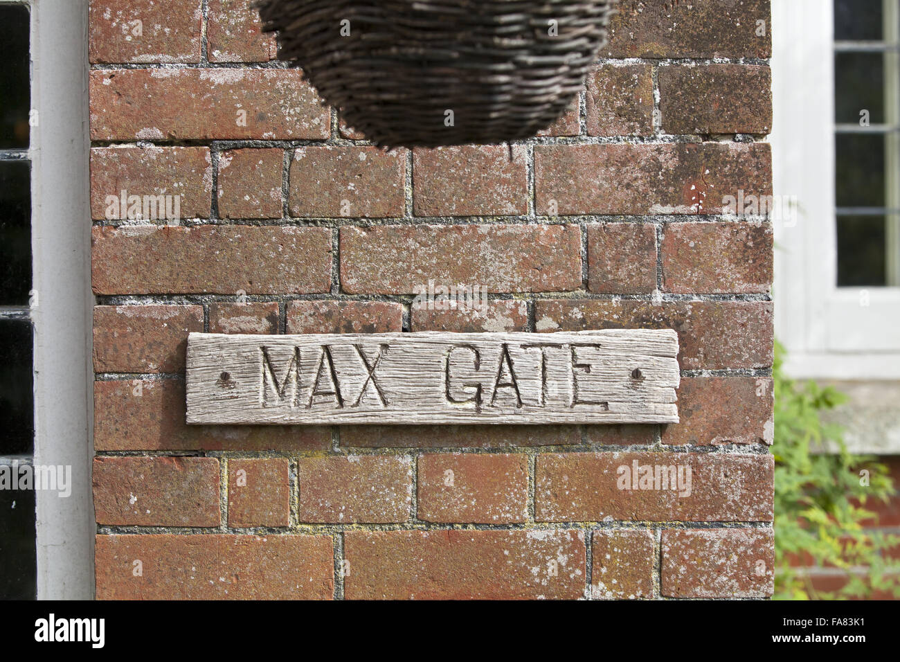 House name plaque at Max Gate, Dorset. The writer Thomas Hardy designed ...