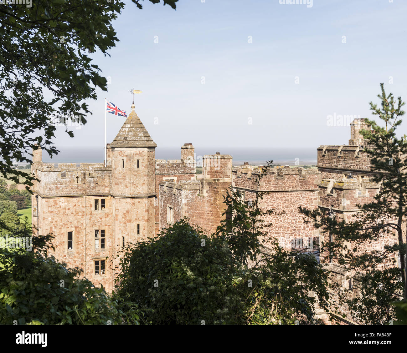 Dunster Castle, Somerset and view north towards the coast. The castle ...
