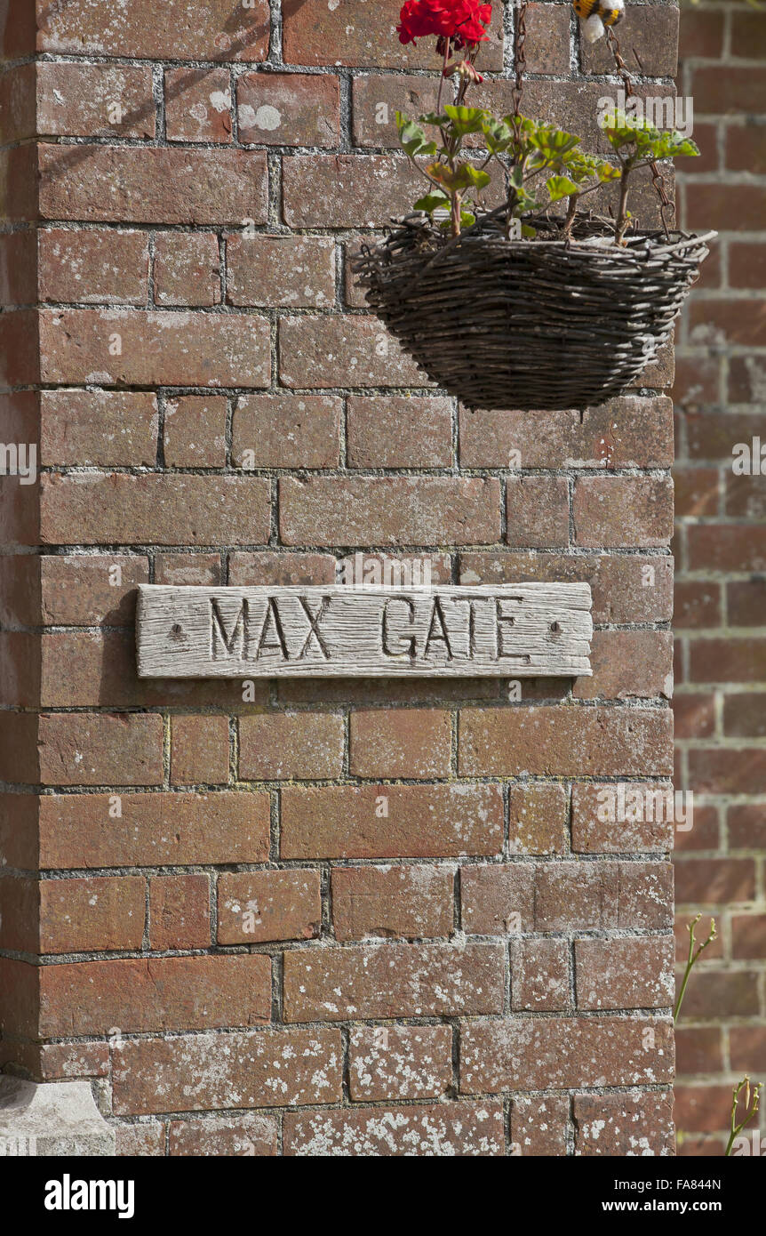 House name plaque at Max Gate, Dorset. The writer Thomas Hardy designed ...