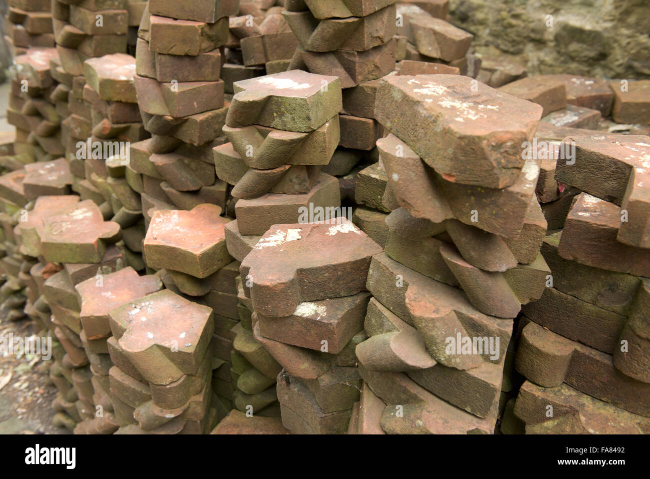 Pile of bricks at Nymans, West Sussex. Nymans was bought by the Messel ...