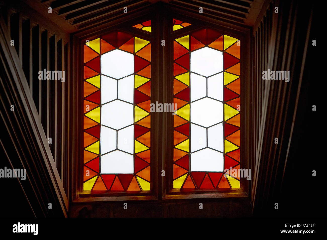 Coloured glass window at Wray Castle, Cumbria Stock Photo - Alamy