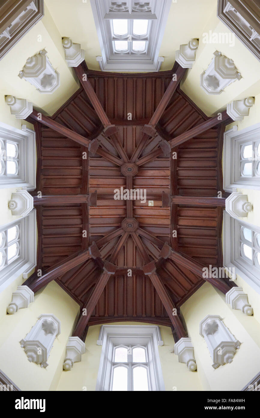 Looking up into the tower from the Entrance Hall at Wray Castle ...
