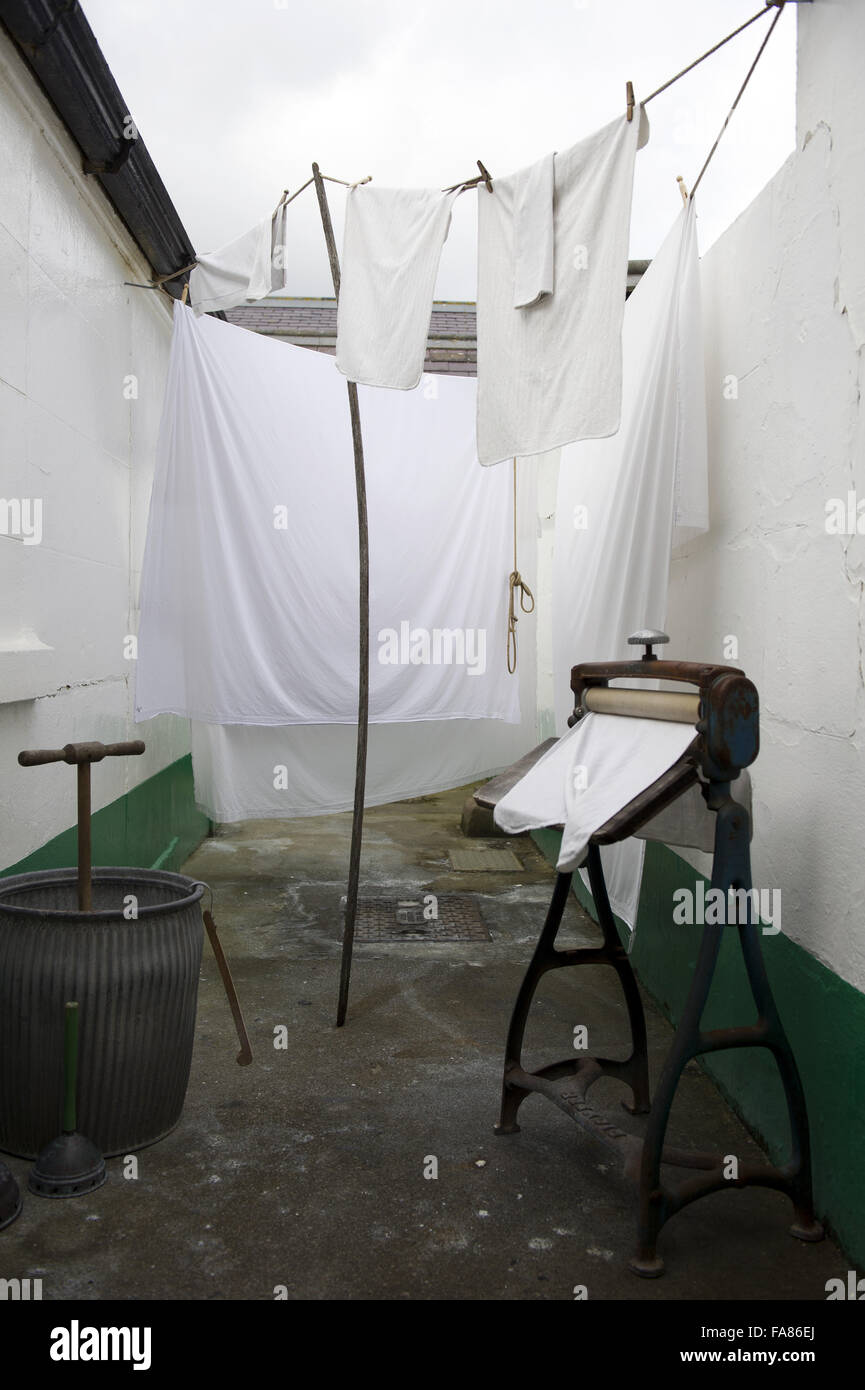 Washing drying on the line and an old fashioned mangle at the recreated ...